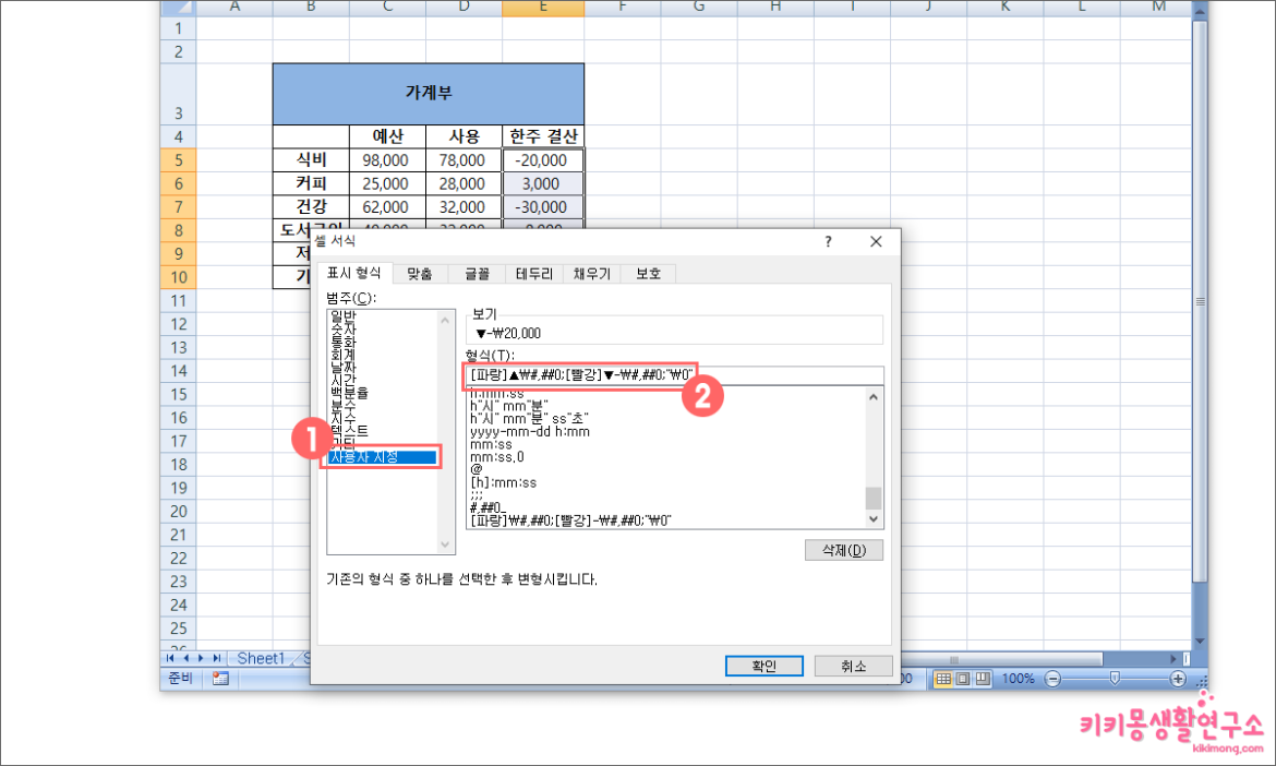 엑셀 세모 기호 증감 표시 추가하는 방법 키키몽 생활연구소